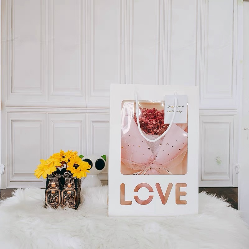 1pc White Window Bag With Love Letters, Flower Bouquet Wrapping Bag ...