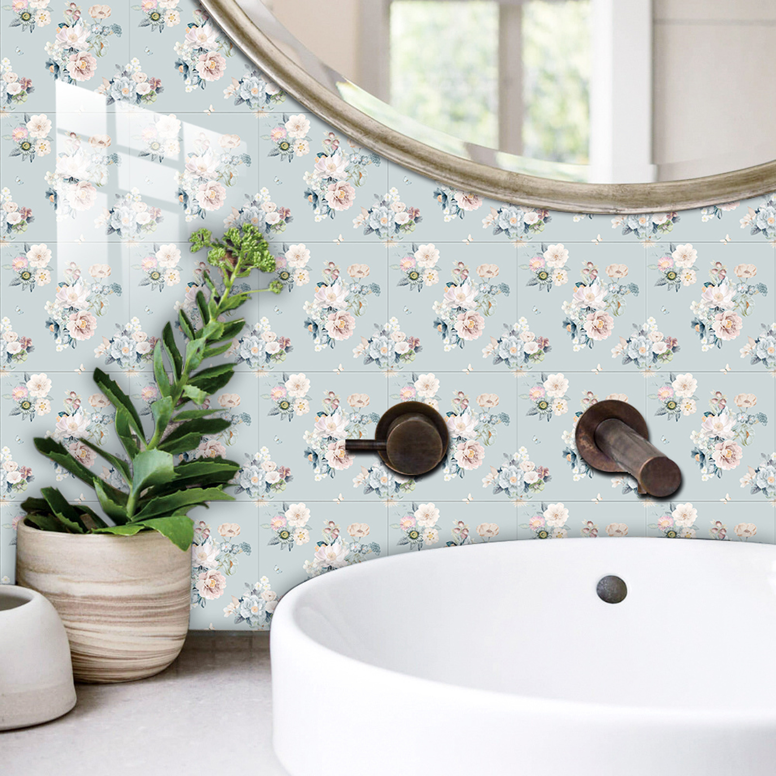 Flower Printed Kitchen Tile Stickers Elegant Peel Stick - Temu Australia