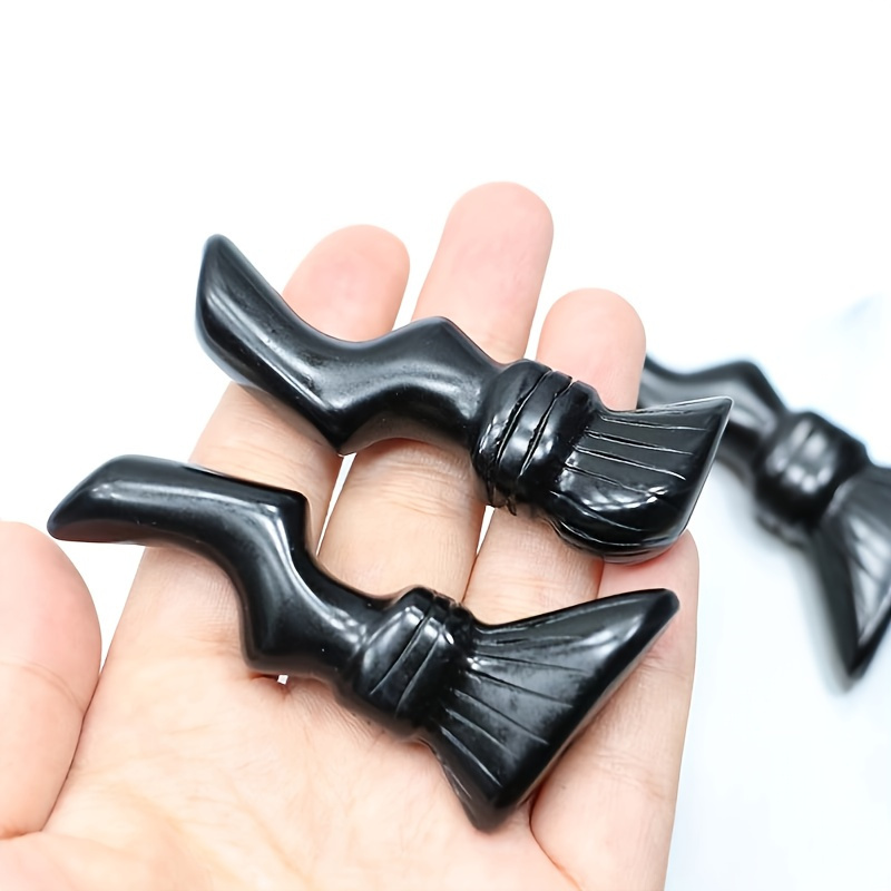 Halloween Natural Crystal Folk Crafts Hand Carved Silver Obsidian Witch ...