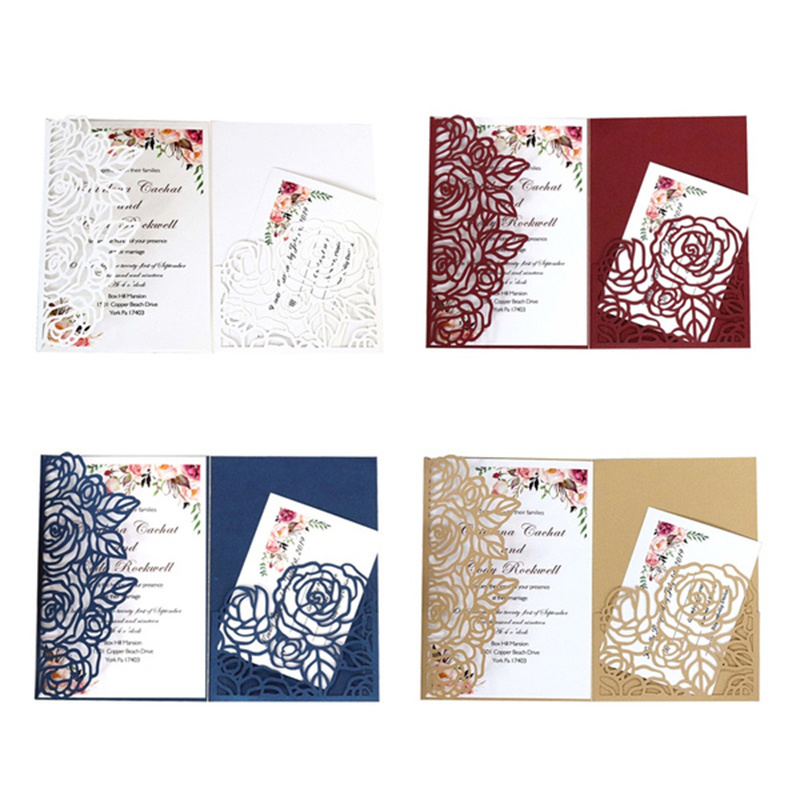 Laser Cut Rose Flower Wedding Invitations Card Rsvp Cards - Temu Canada