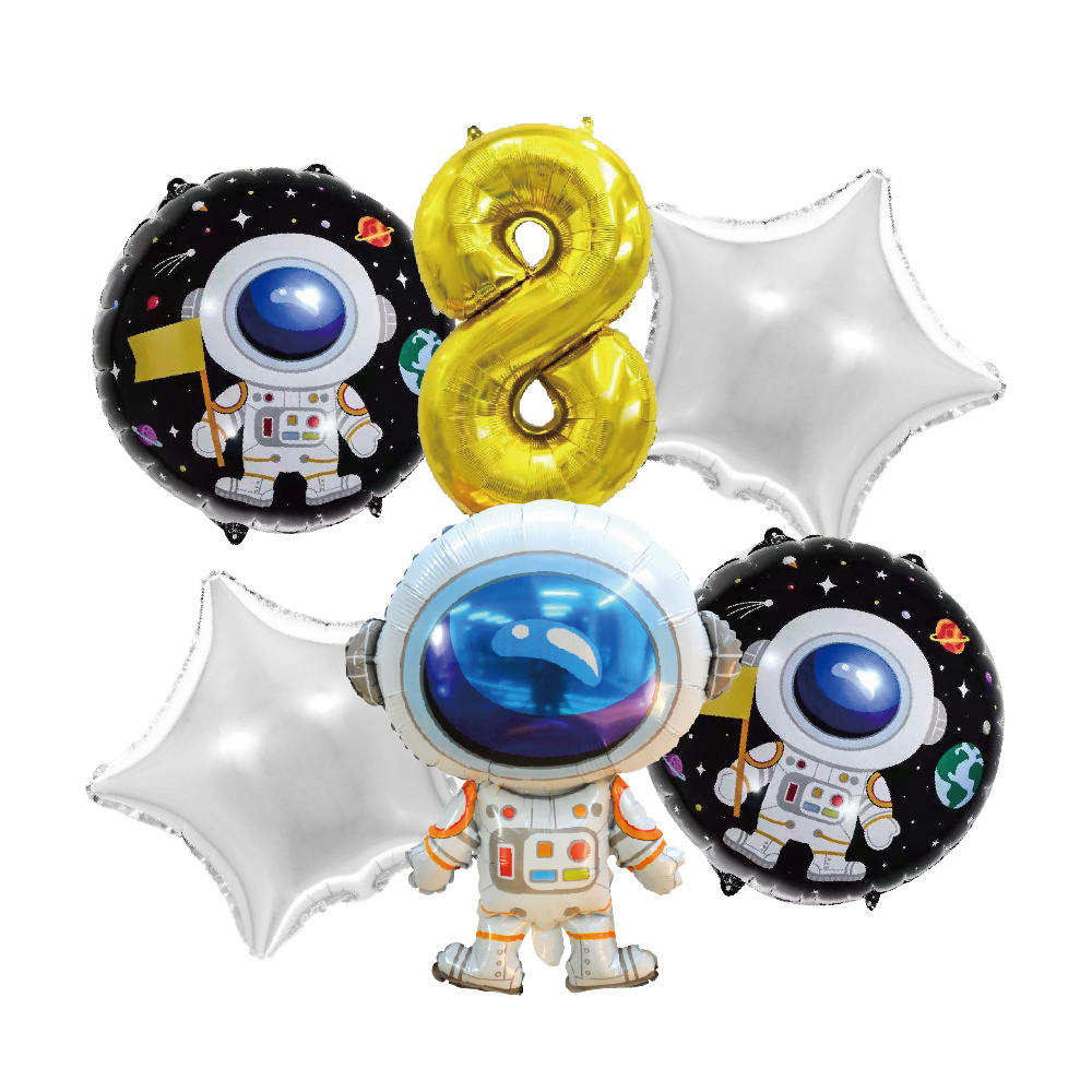 6pcs Pack 32in Golden Number 0 9 Astronaut Spaceman Foil Balloons Set ...