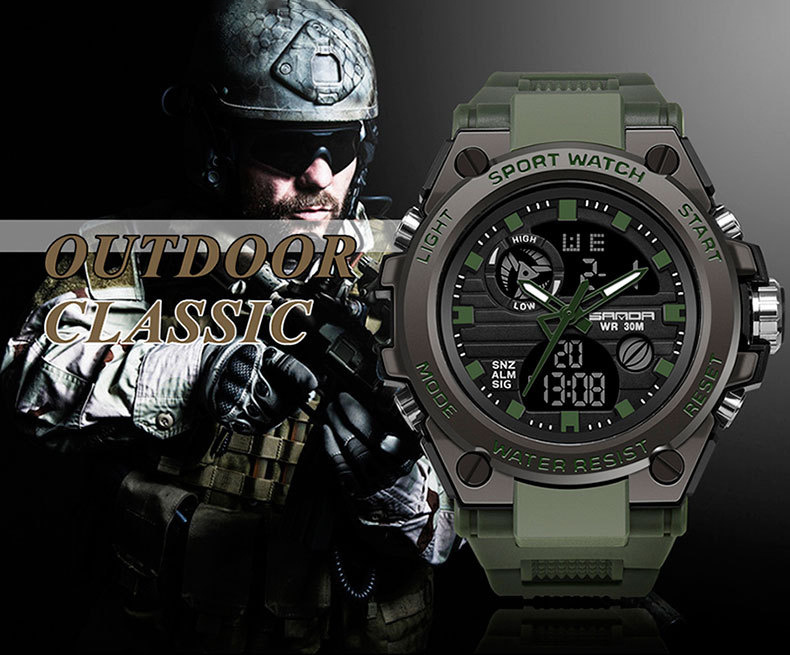 Mens Watches Sports Outdoor Waterproof Date Analog Dual Display Multi ...