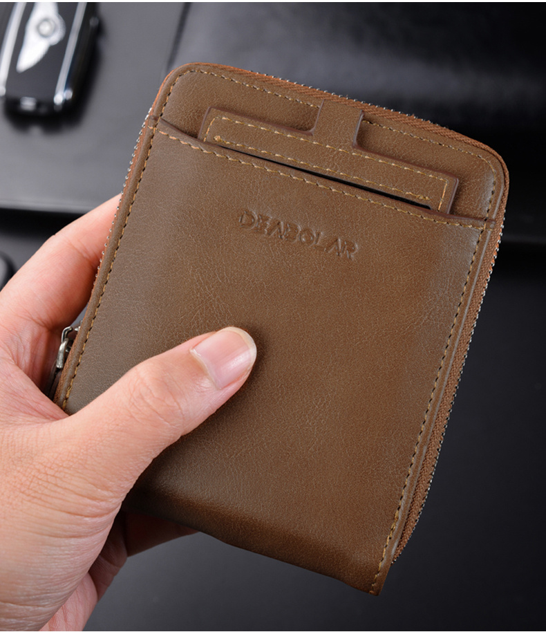 mens short horizontal pu wallet retro draw card zipper card holder ...