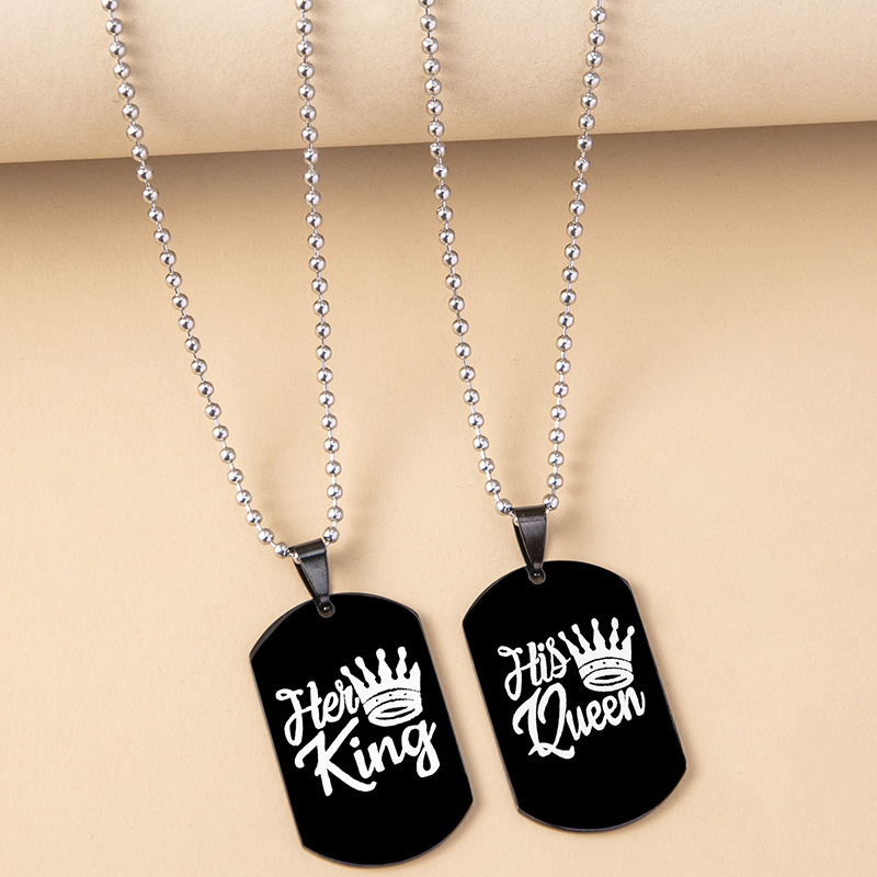 Men's Vintage King Queen Stainless Steel Pendant Necklace - Temu Australia