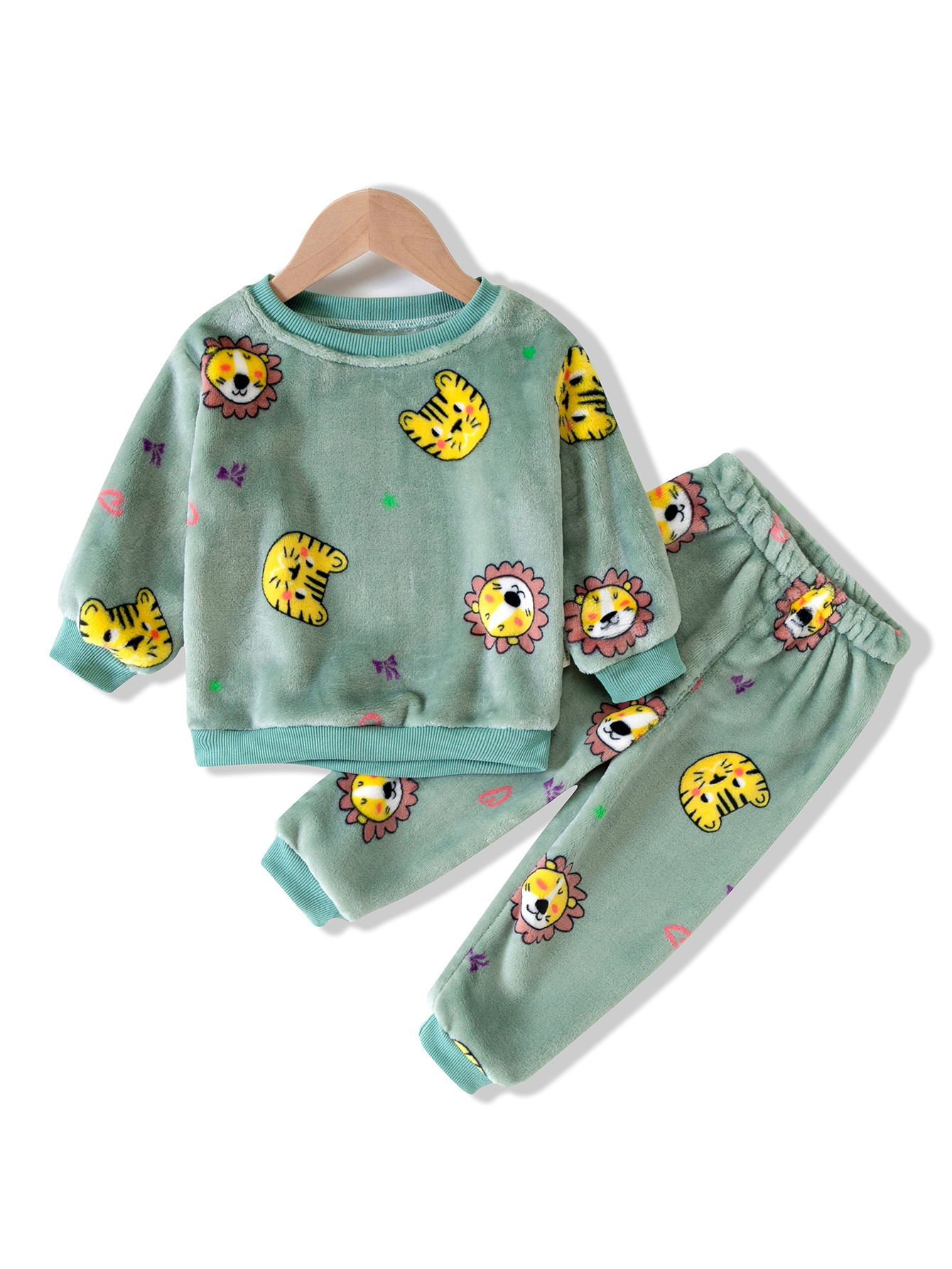 Toddler Boys Tiger Print Pajama Suit Flannel Thermal Tops - Temu Norway