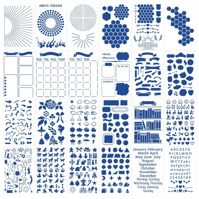 24pcs Notebook Form Stencils Honeycomb Matrix Linear Stencils Pet Laser ...