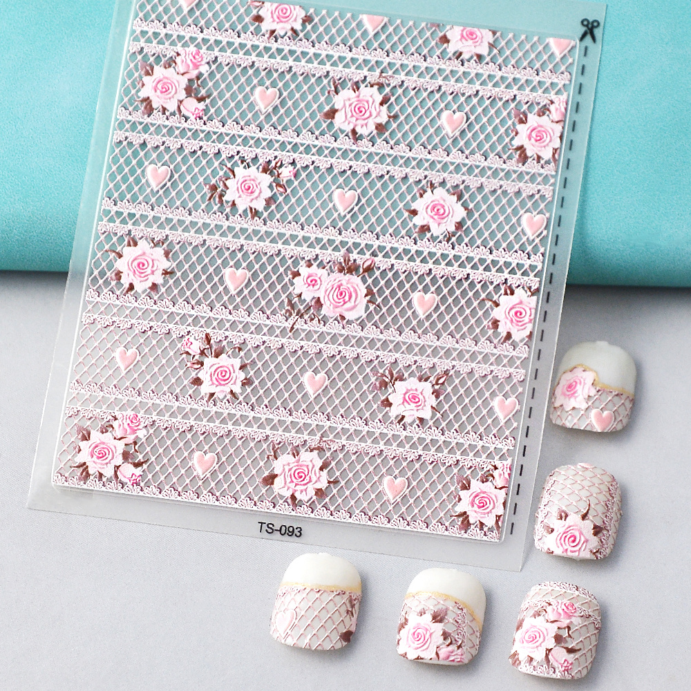 spring summer hollow pink lace 5d nail stickers decor nail - Temu Ireland