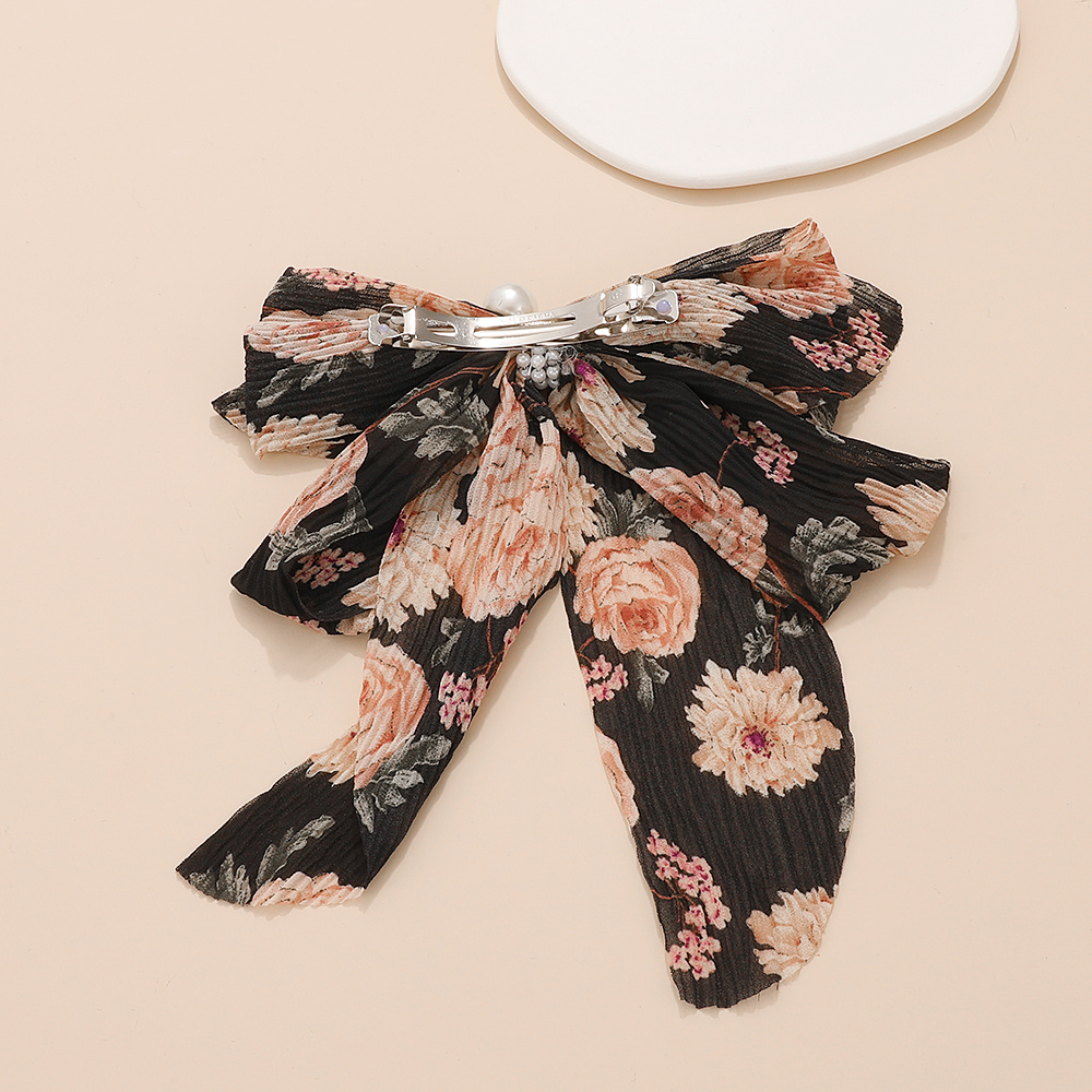 Lovely Floral Fold Bow Pearl Pendant Spring Clips Girls - Temu New Zealand