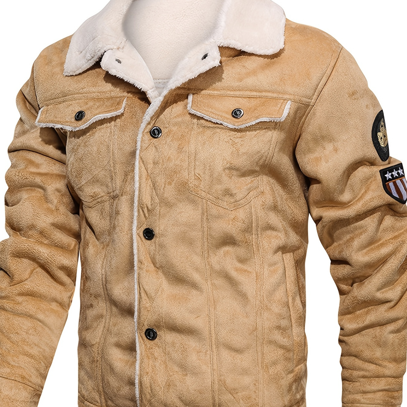 Men's Faux Leather Jacket Fleece Thermal Button Up Outwear For Winter ...