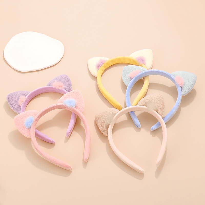 Cute Fuzzy Cat Ears Headband Women For Washing Face Makeup - Temu ...