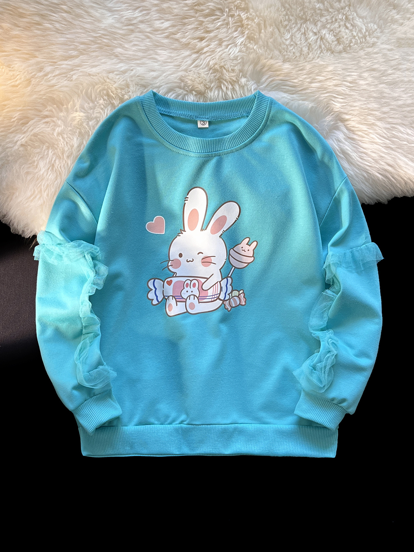 Girls Pullover Easter Cute Rabbit Print Long Sleeve Lace - Temu Ireland