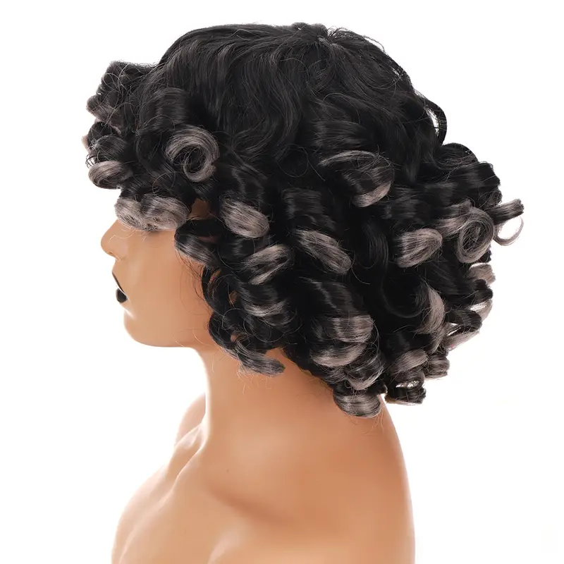 Short Hair Afro Curly Wig Bangs Women Synthetic Hair Fluffy Temu