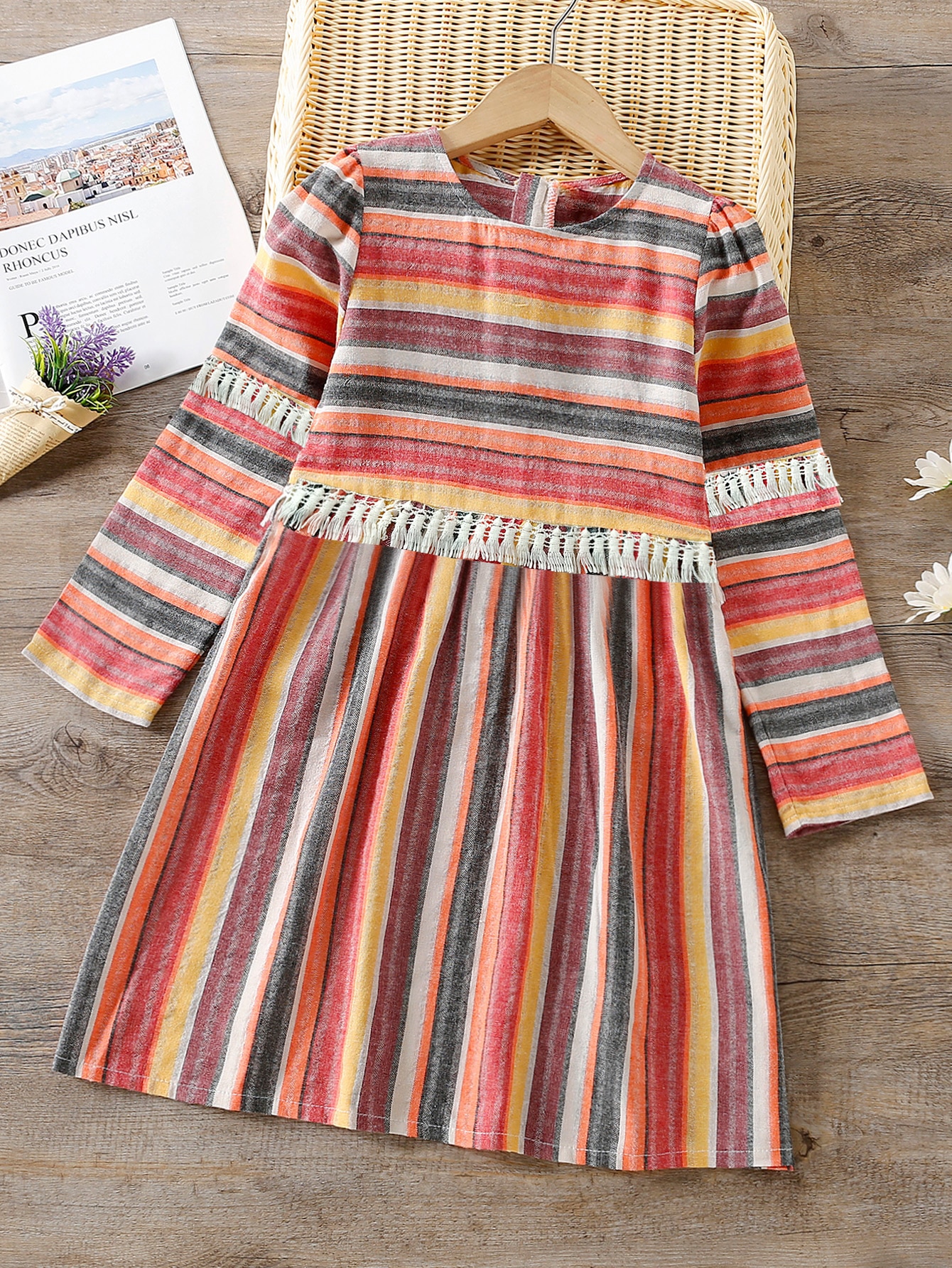 Autumn Winter New Sweet Long sleeved Rainbow Striped Dress - Temu ...