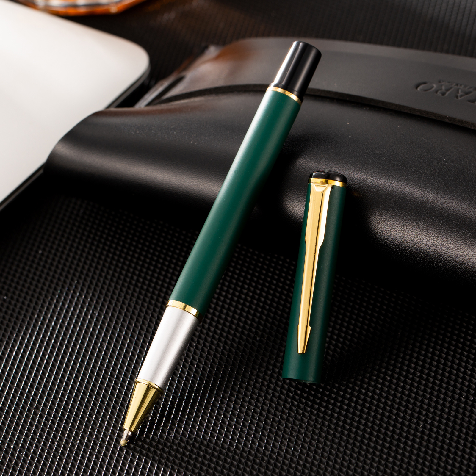 Ballpoint Pen Matte Green Golden Clip Writing Pen - Temu
