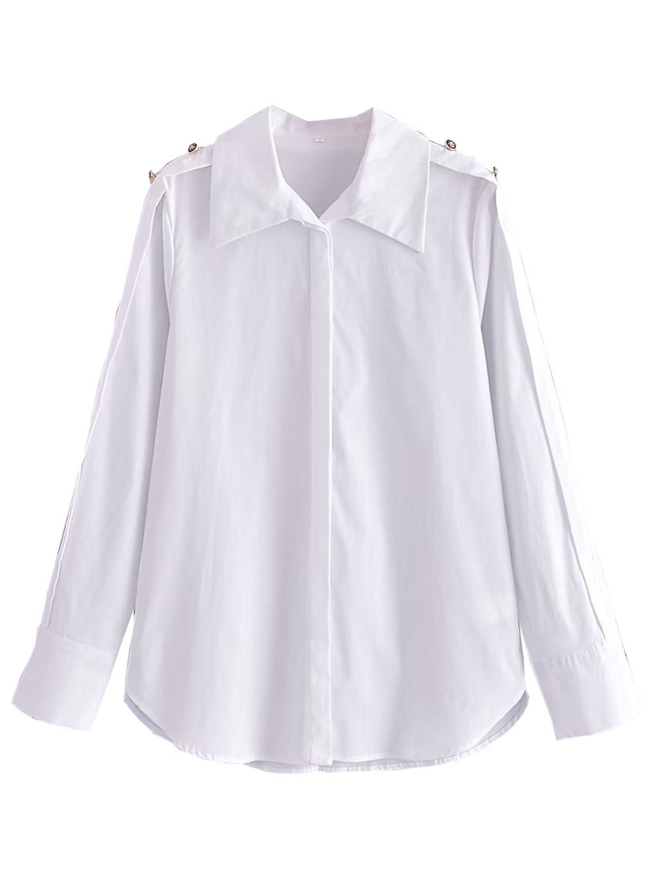 Button Decorated Solid Color Blouse Casual Buttons Long - Temu Australia