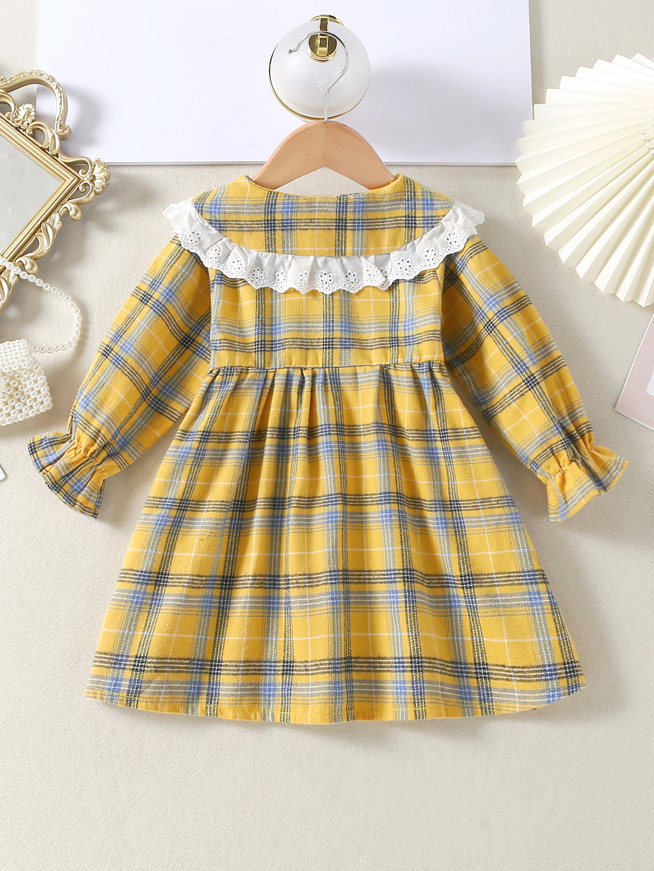 Baby Girls Plaid Long Sleeve Dress Lace - Temu United Kingdom