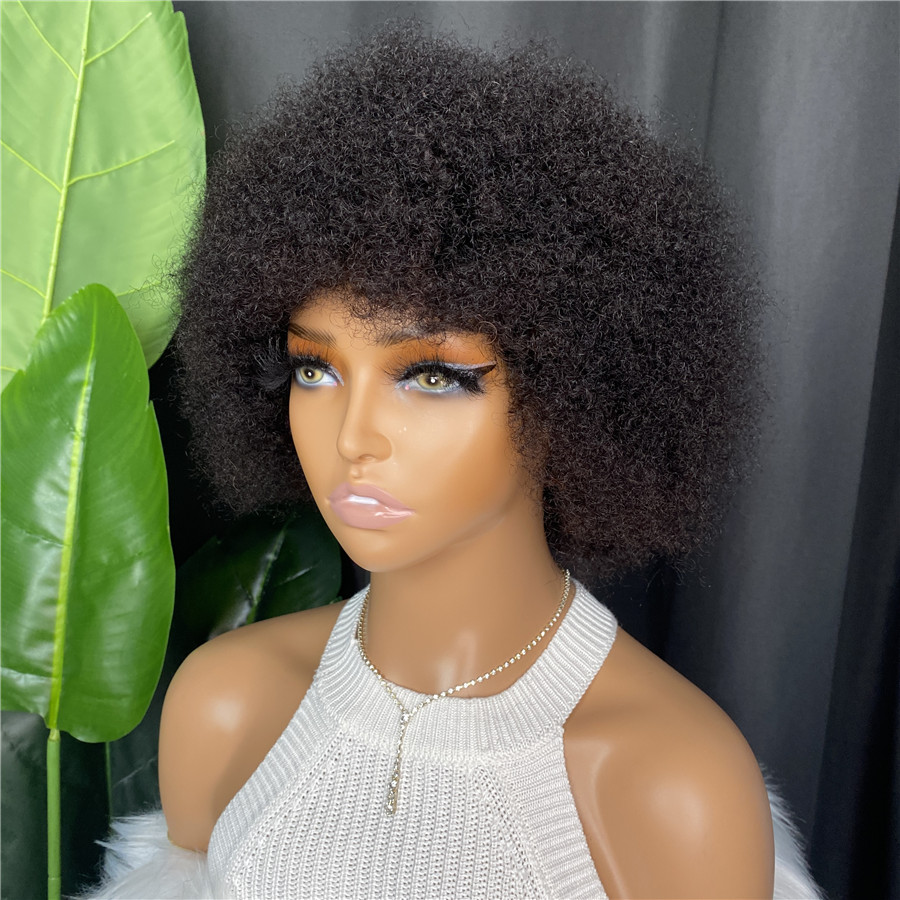 6 Inch Afro Wig With Bangs Short Afro Kinky Curly Wig For Black Women ...