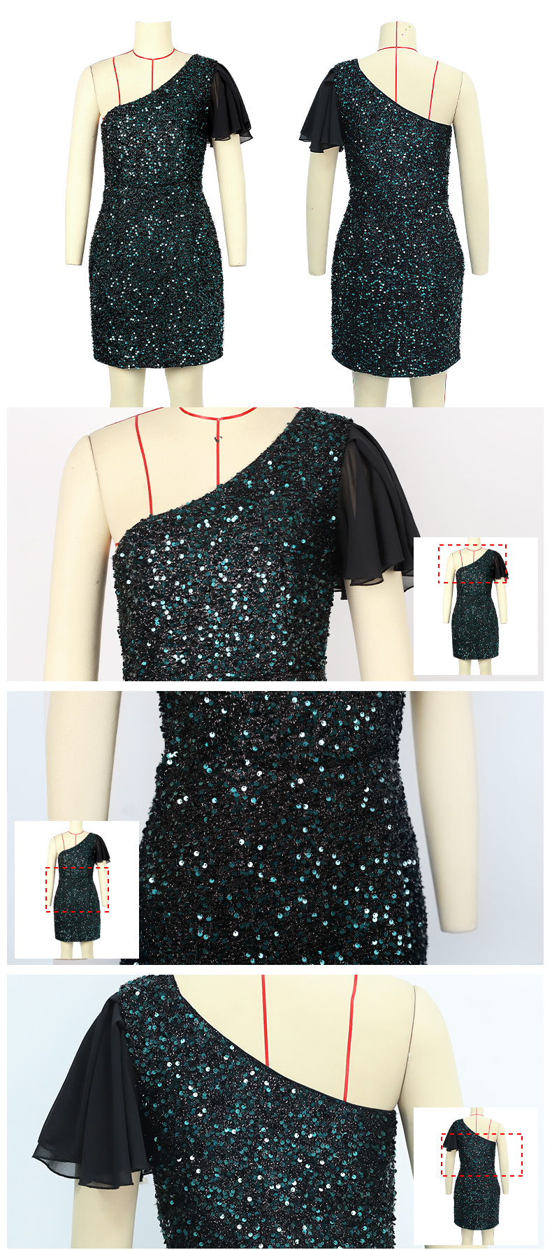 Slanted Shoulder Sequin Mesh Bodycon Party Dress Tunic Sexy - Temu ...