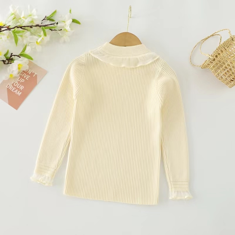 Girls Cute Ribbed Knitted Sweater Lace Brim Slim Fit - Temu United Kingdom