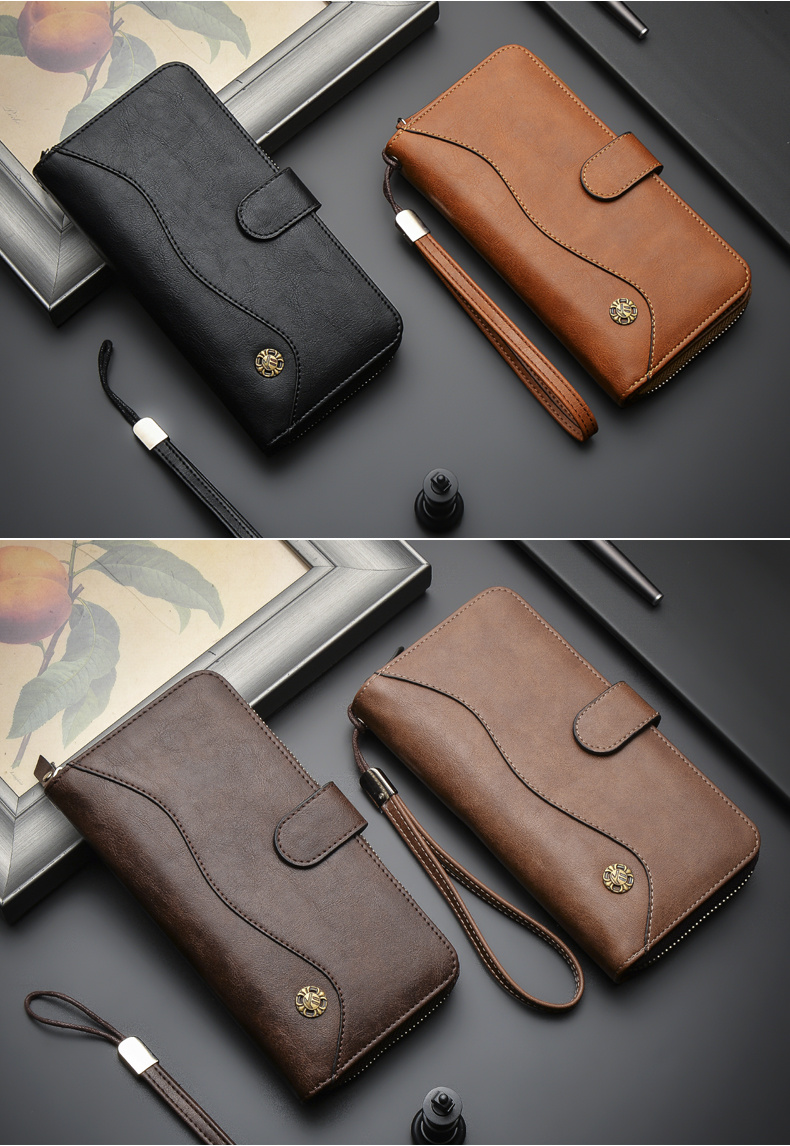 mens casual fashion long wallet mobile phone bag multi function wallet ...