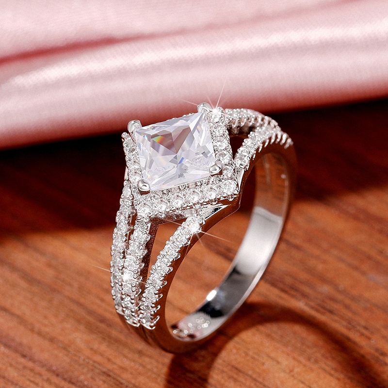 Exquisite Square Cut White Cz 925 Silver Plated Micro Inlay 3 Row ...