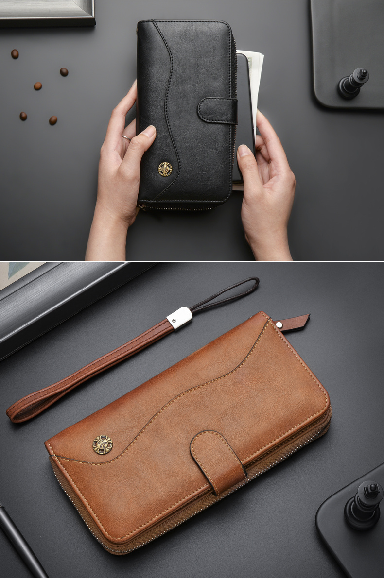 mens casual fashion long wallet mobile phone bag wallet retro le wallet ...