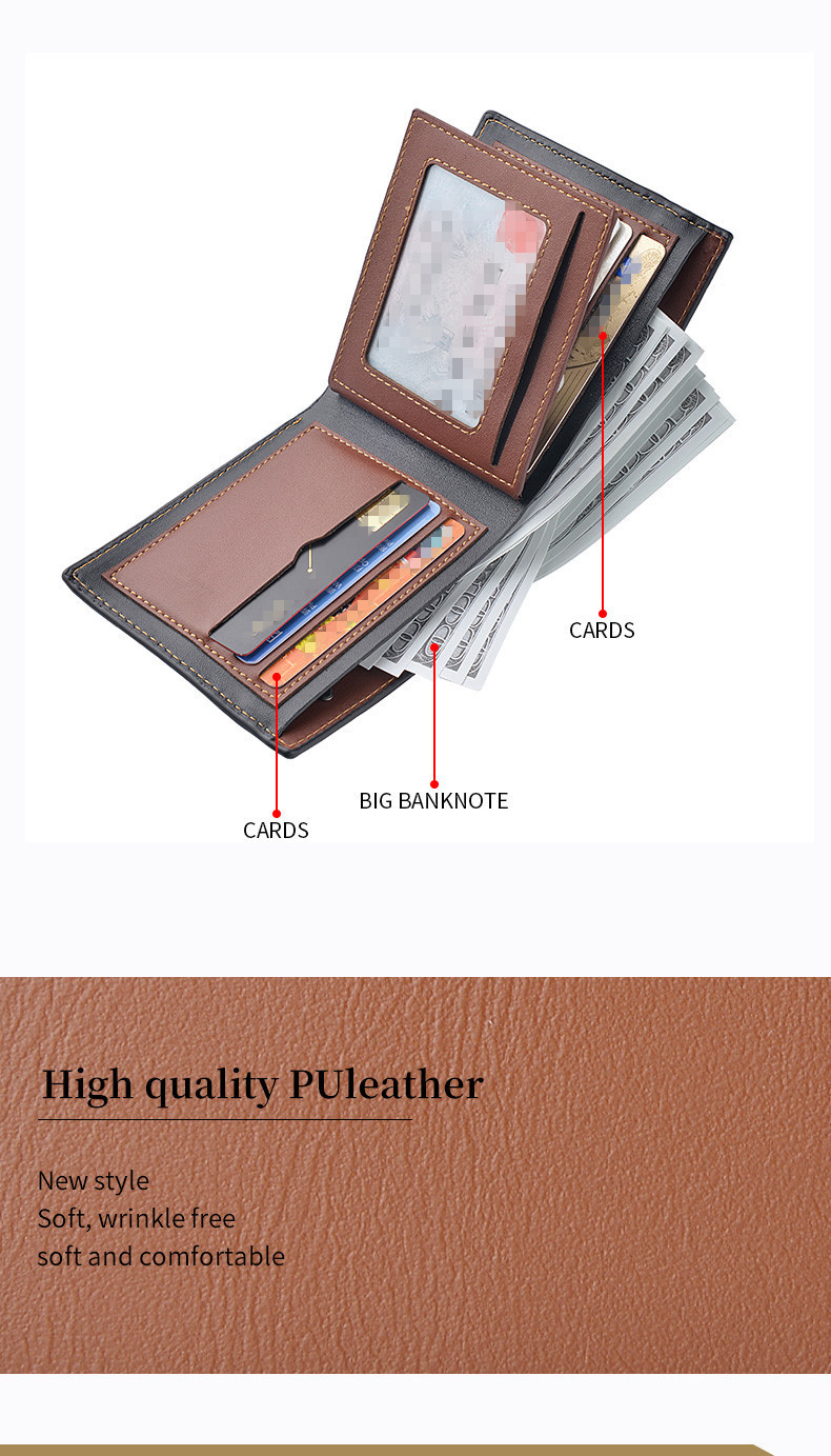 1pc New Mens Short Wallet Fold Horizontal Youth Wallet Stitching Retro ...