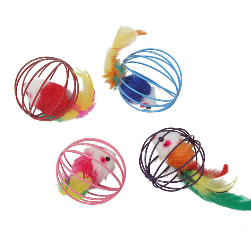 caged rat feather indoor cats interactive cat play ball bell - Temu Norway