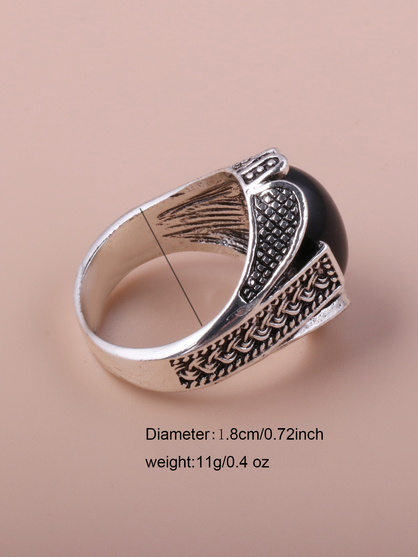 Vintage Ring Men's Vintage Black Oval Resin Pattern Embossed - Temu