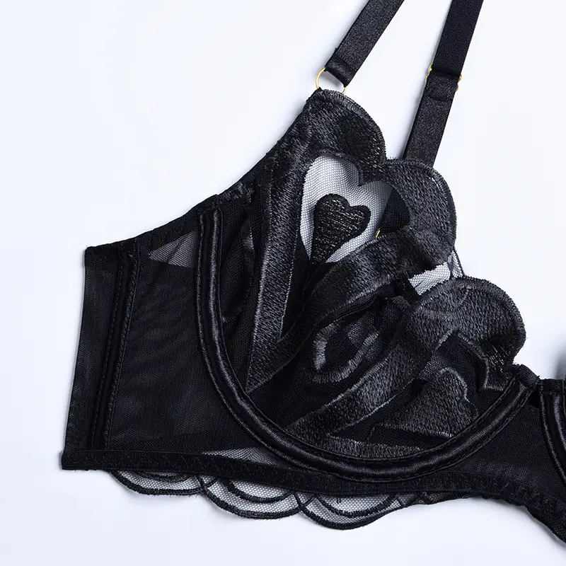 Seductive Heart Pattern Lingerie Set With Push Up Bra Garter Temu