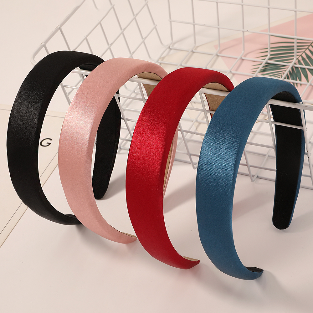 Satin Padded Headbands Women Solid Plastic Thick Hair Hoop - Temu ...
