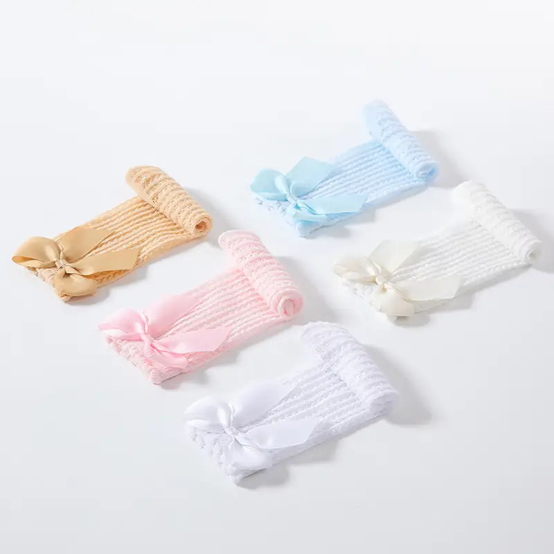 Cute Elegant Bow Decor Thin Knit High Socks Comfortable Temu United
