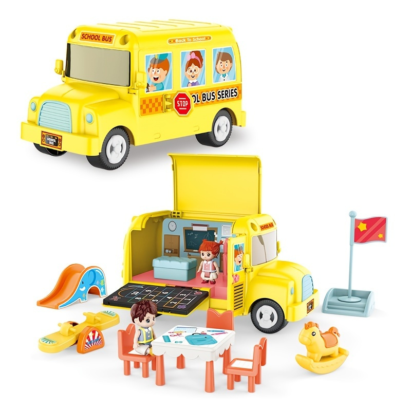 Play House Toy Inertial School Bus Model Deformation Kindergarten Scene ...