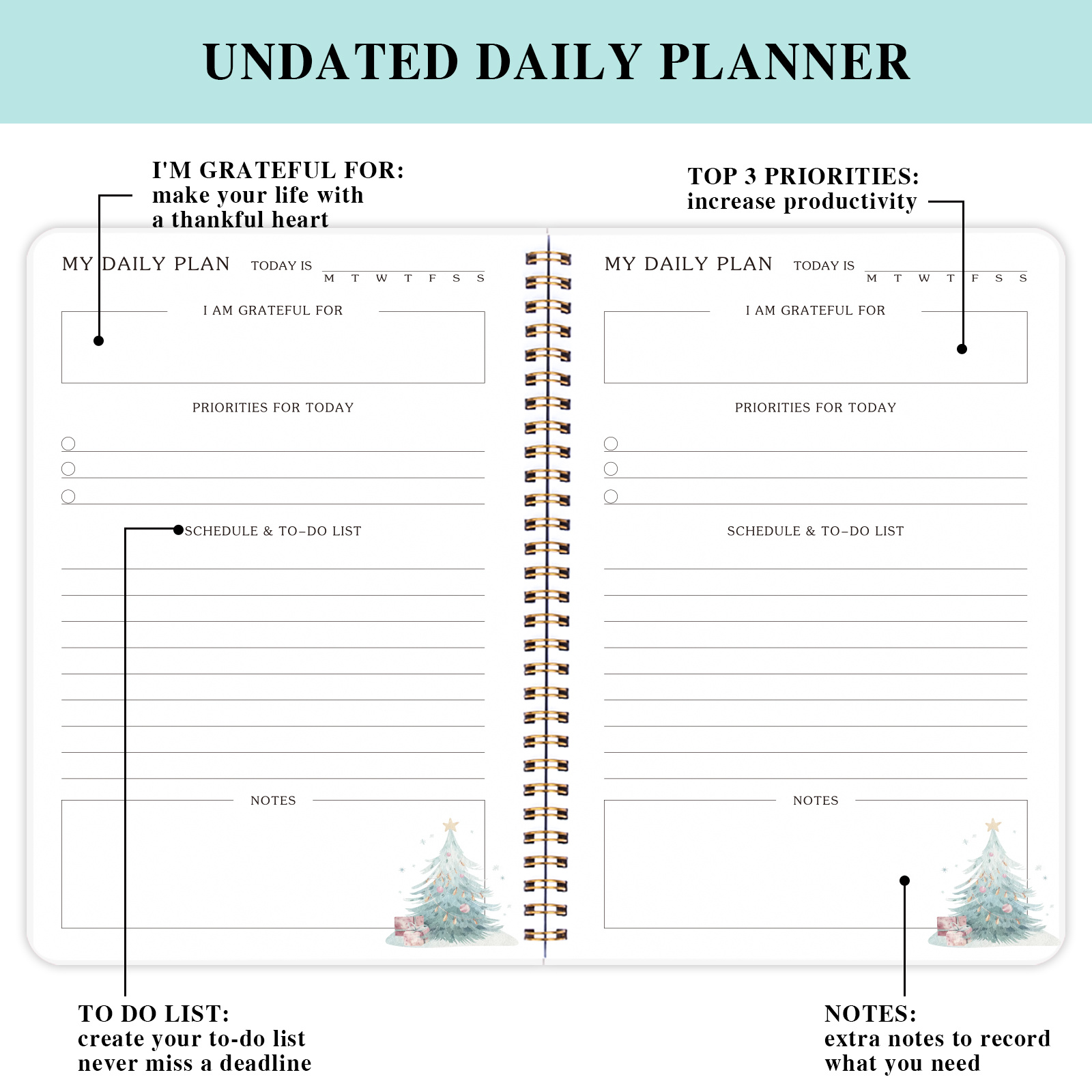Trees Christmas Daily Notebook Spiral List - Temu United