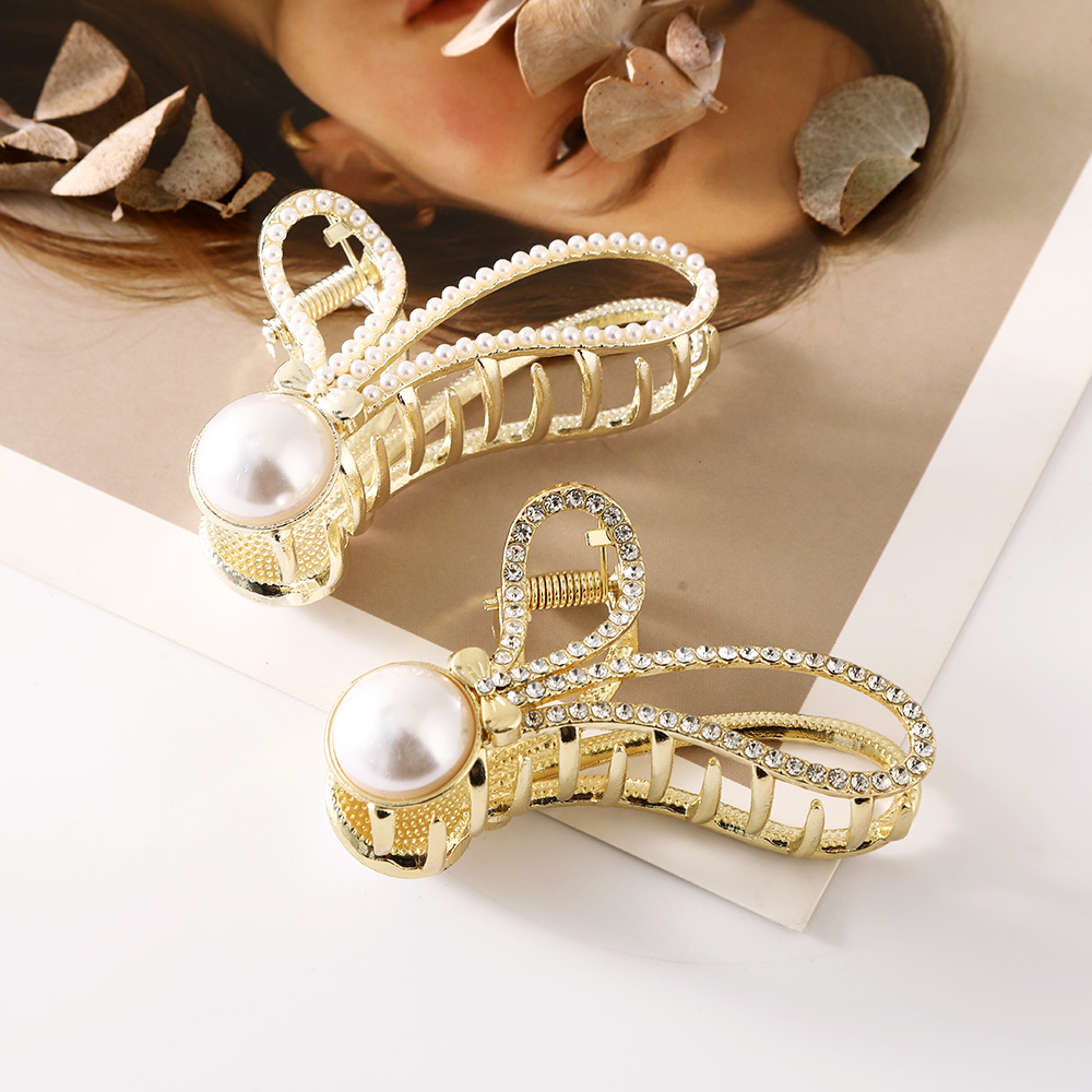 Irregular Rabbit Ear Rhinestone Faux Pearl Hair Claw Clip - Temu Australia