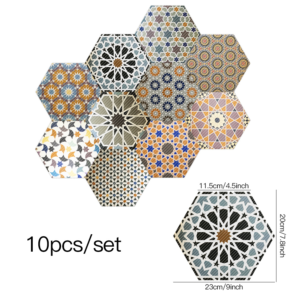 10pcs Hexagonal Tile Stickers Waterproof Self Adhesive Wall Stickers ...