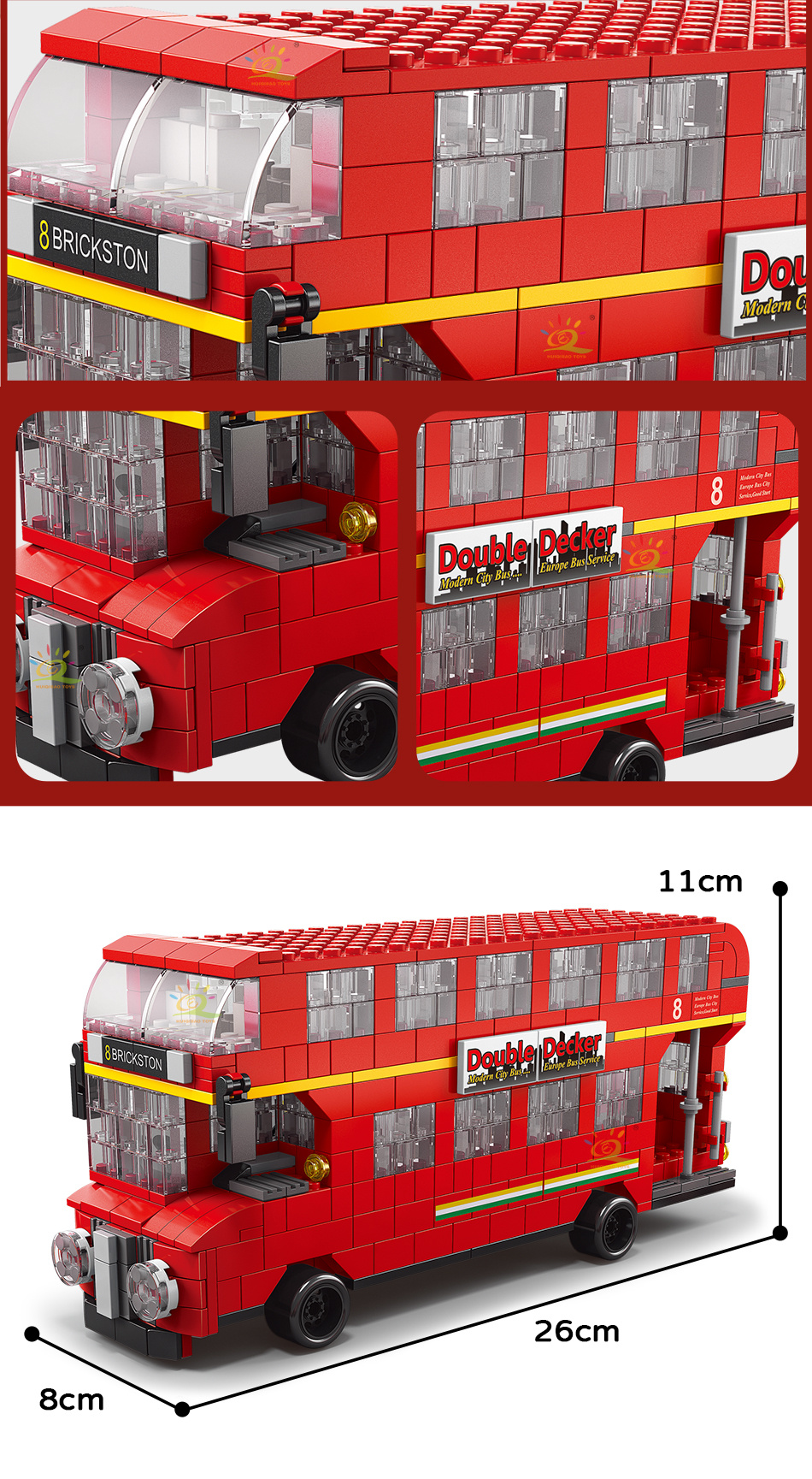 1000pcs City Red Double Decker Bus Station Model Sets - Temu