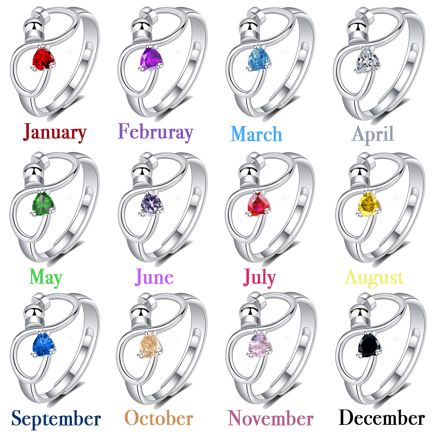 12 Birthstones Ring Simple Rotating Ring - Temu