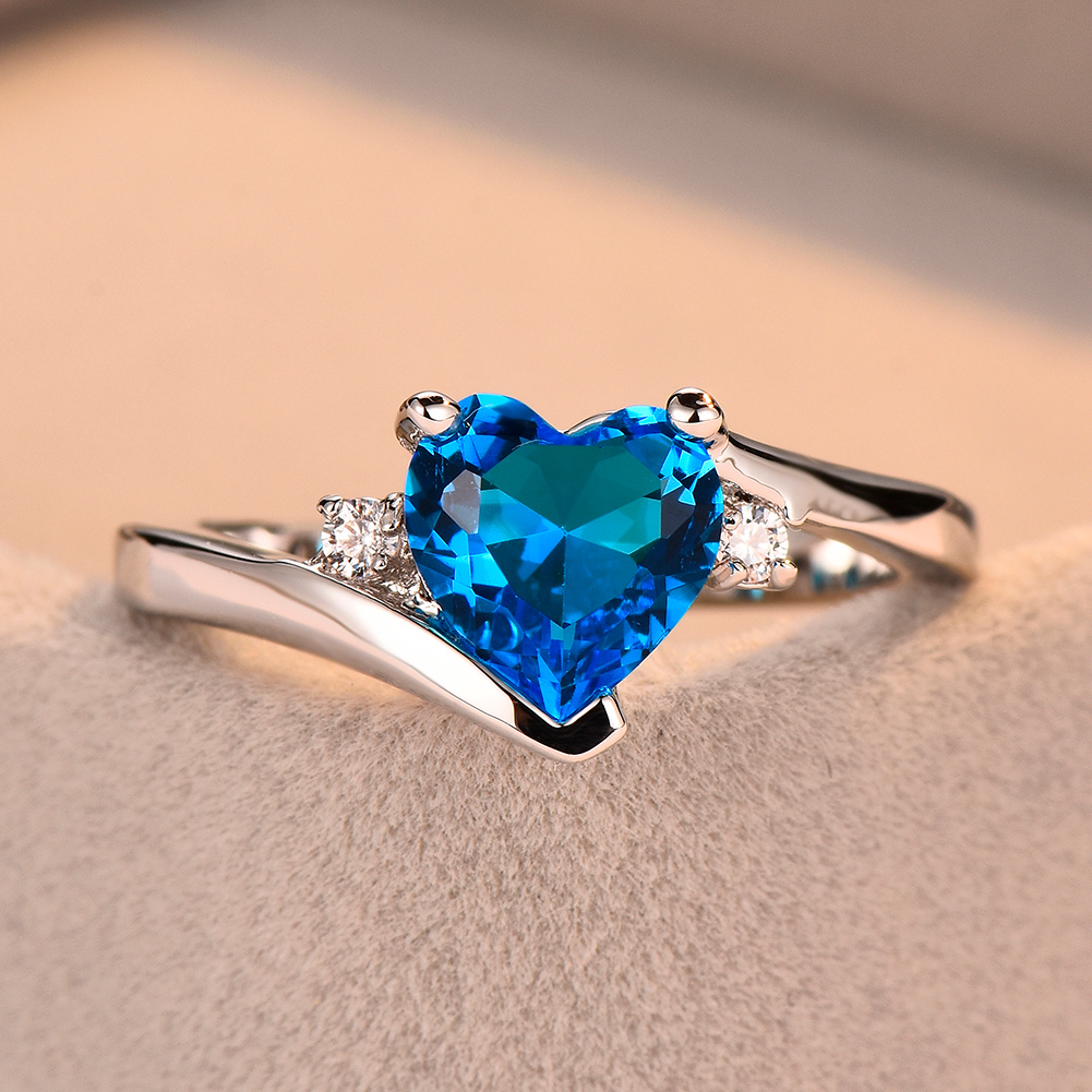 Blue Birthstone Heart Rings Women Engagement Ring Female - Temu Norway
