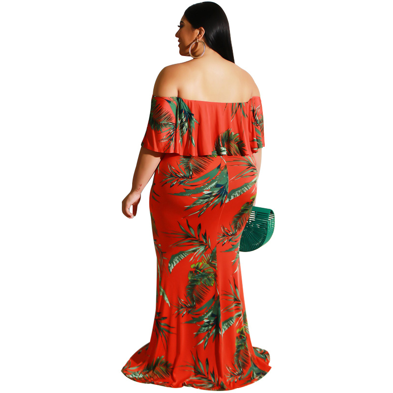 Plus Size Tropical Print Ruffle Trim Maxi Bodycon Dress - Temu