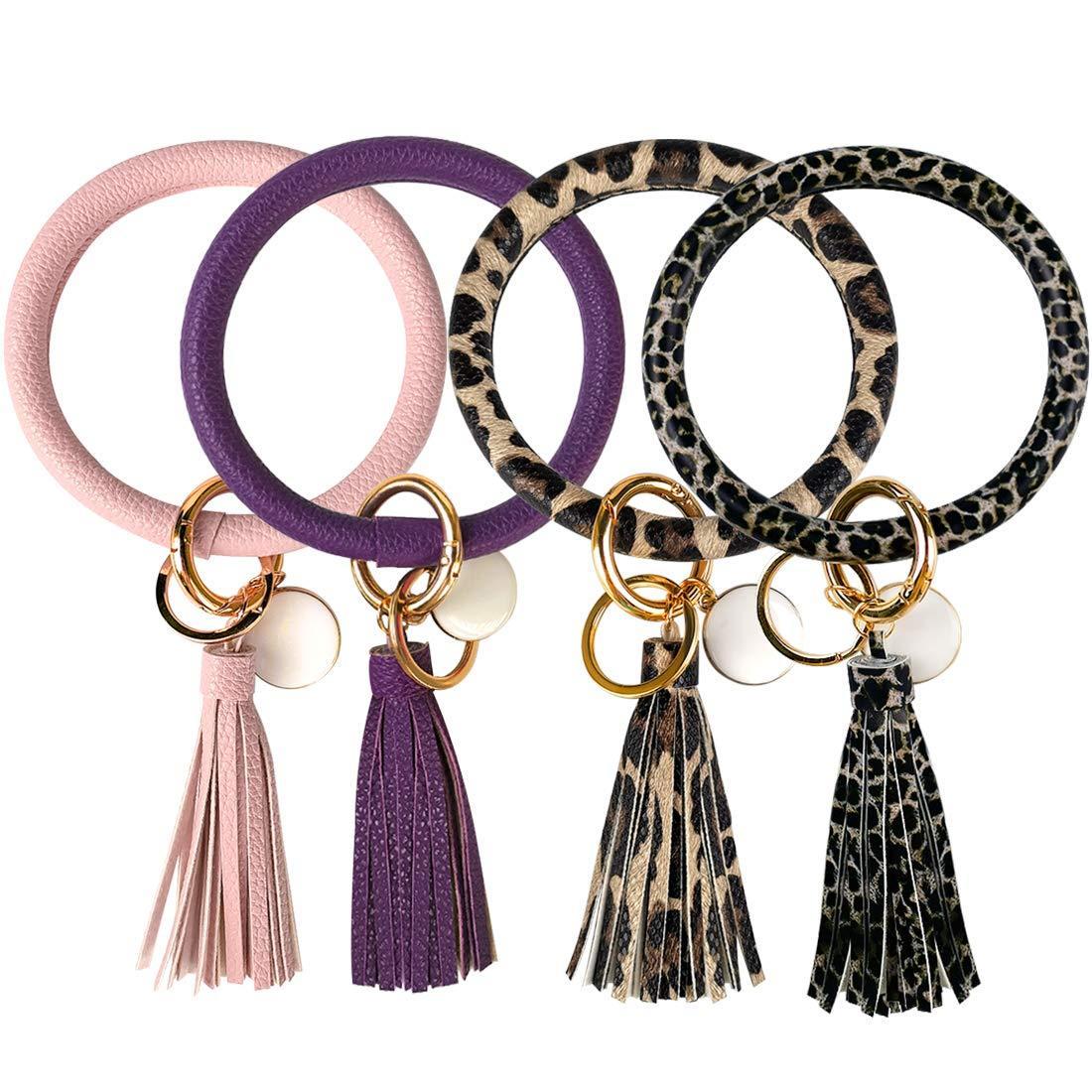 Leather Bracelet Key Ring Bangle Keyring Tassel Ring Circle - Temu ...