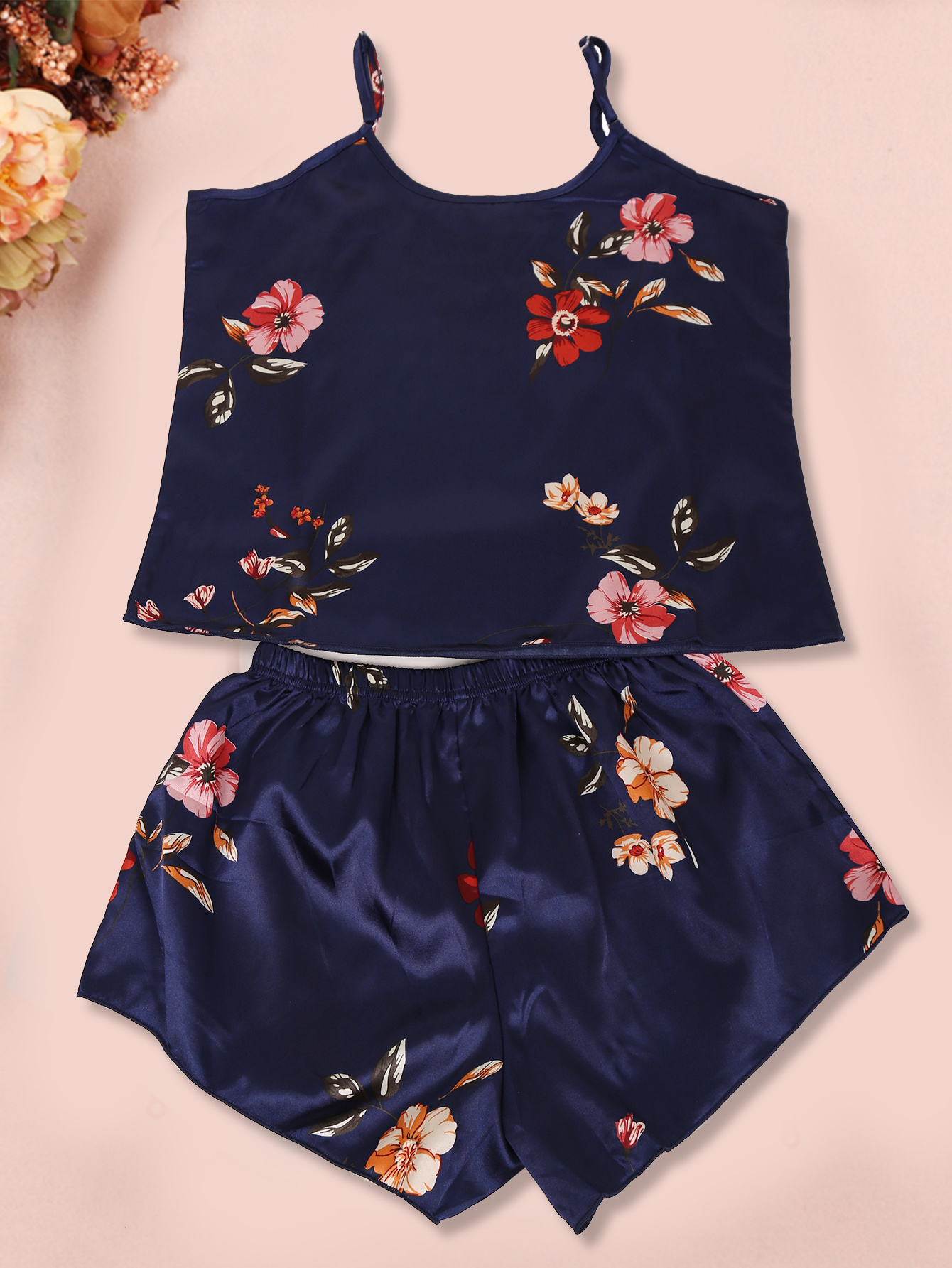 Breathable Satin Floral Print Pajamas Sleeveless Pajama Top - Temu ...