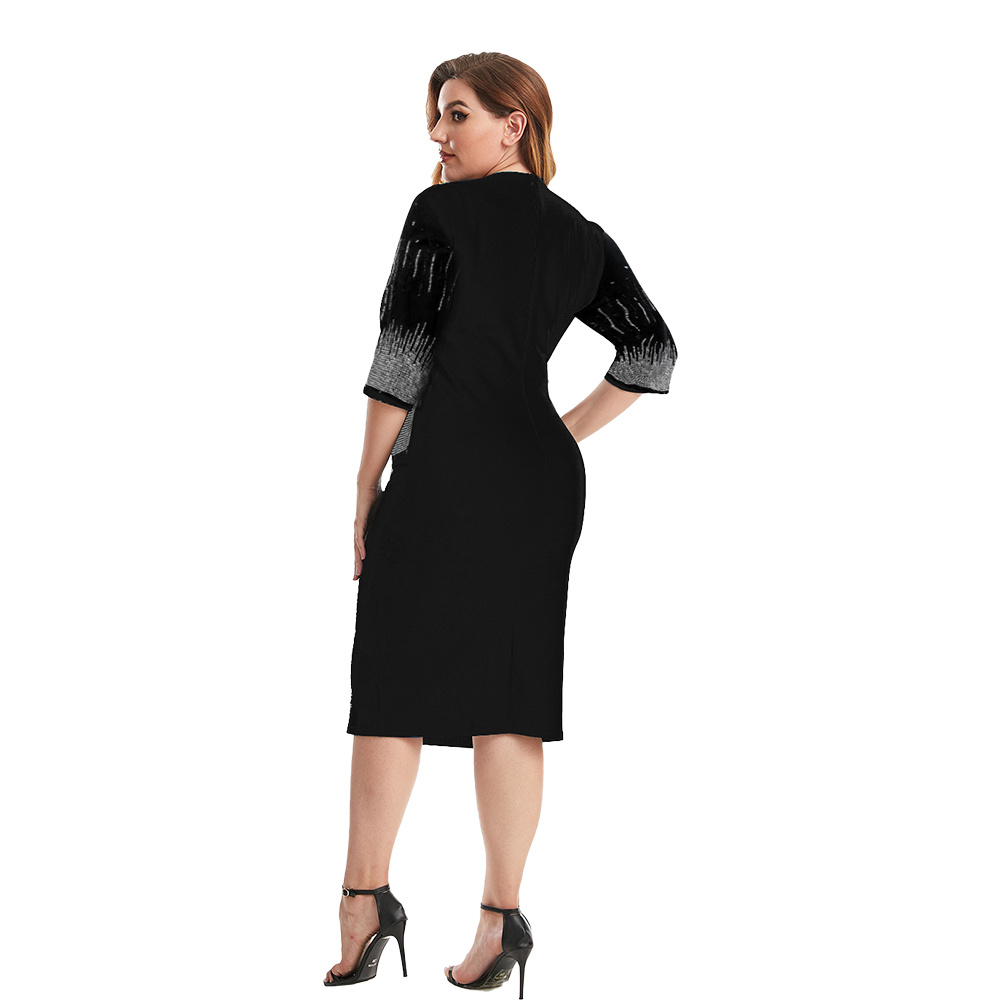 Plus Size 1 Rhinestone 3/4 Sleeve Slim Fit Midi Dress - Temu United Kingdom