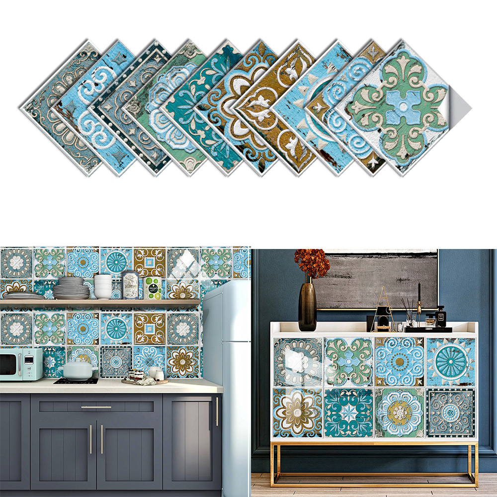 10pcs Boho Colorful Tile Wall Sticker Waterproof Floor Sticker Creative ...