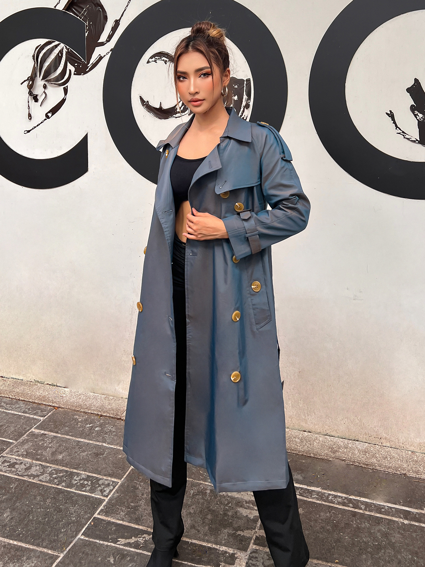 Double Breasted Trench Coat Metallic Glitter Casual Active - Temu ...