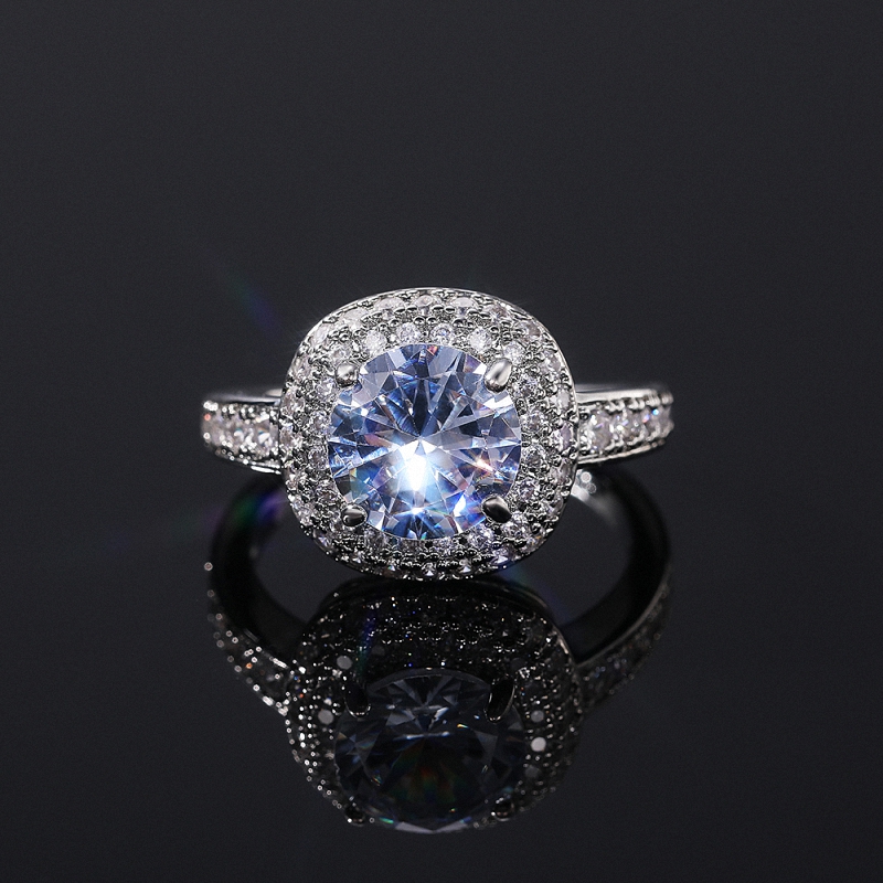 Classic Dazzling 2ct Round Cut Crystal Ring 925 Silver Plated Rings For ...