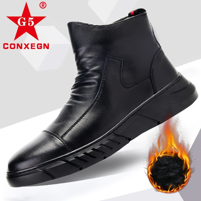 G5 Winter Men's Plush Warm Zipper Boots Outdoor Comfy High Top Shoes ...