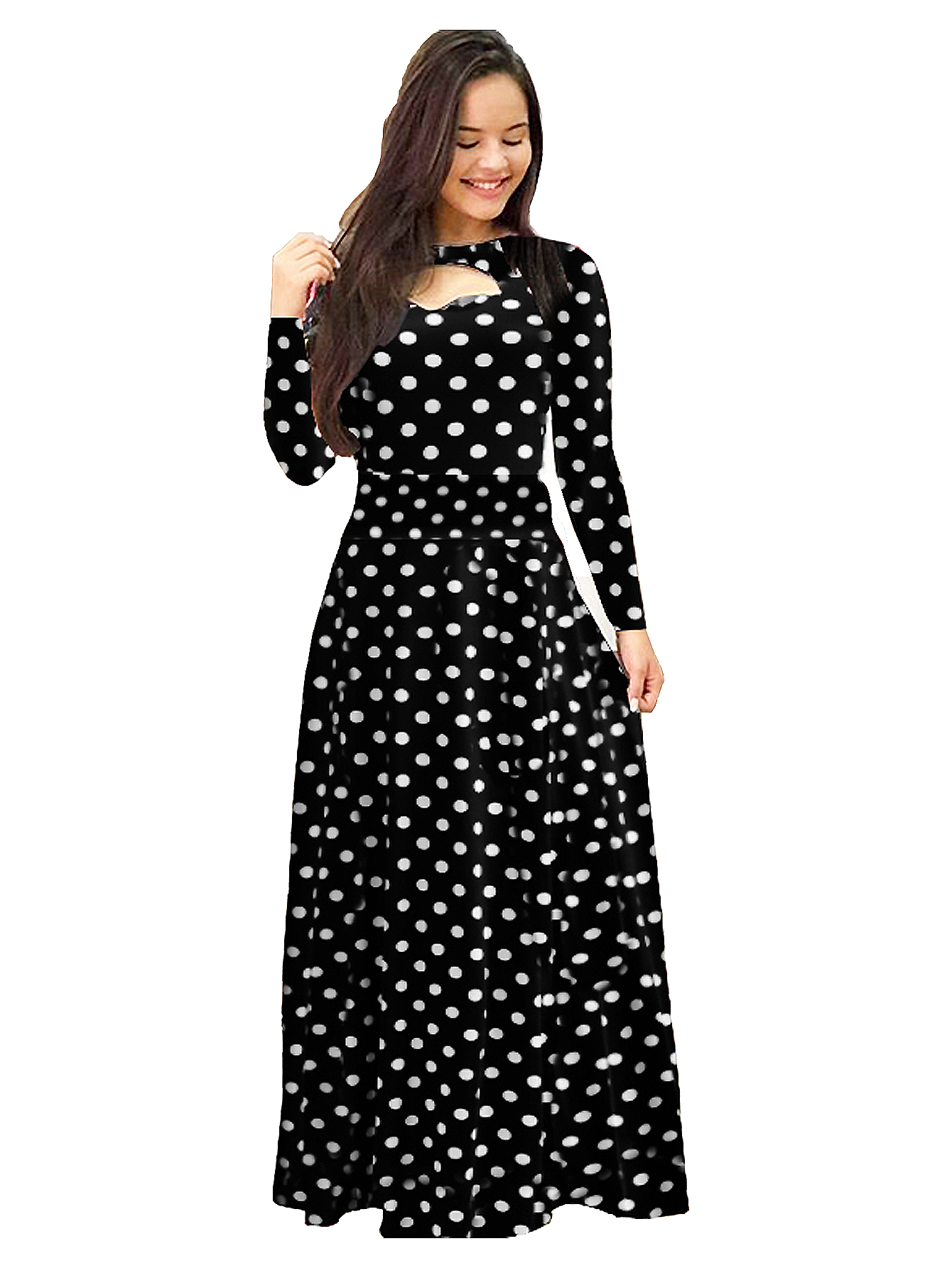 Plus Size Polka Dot Cut Long Sleeve Maxi Dress Womens Plus Temu