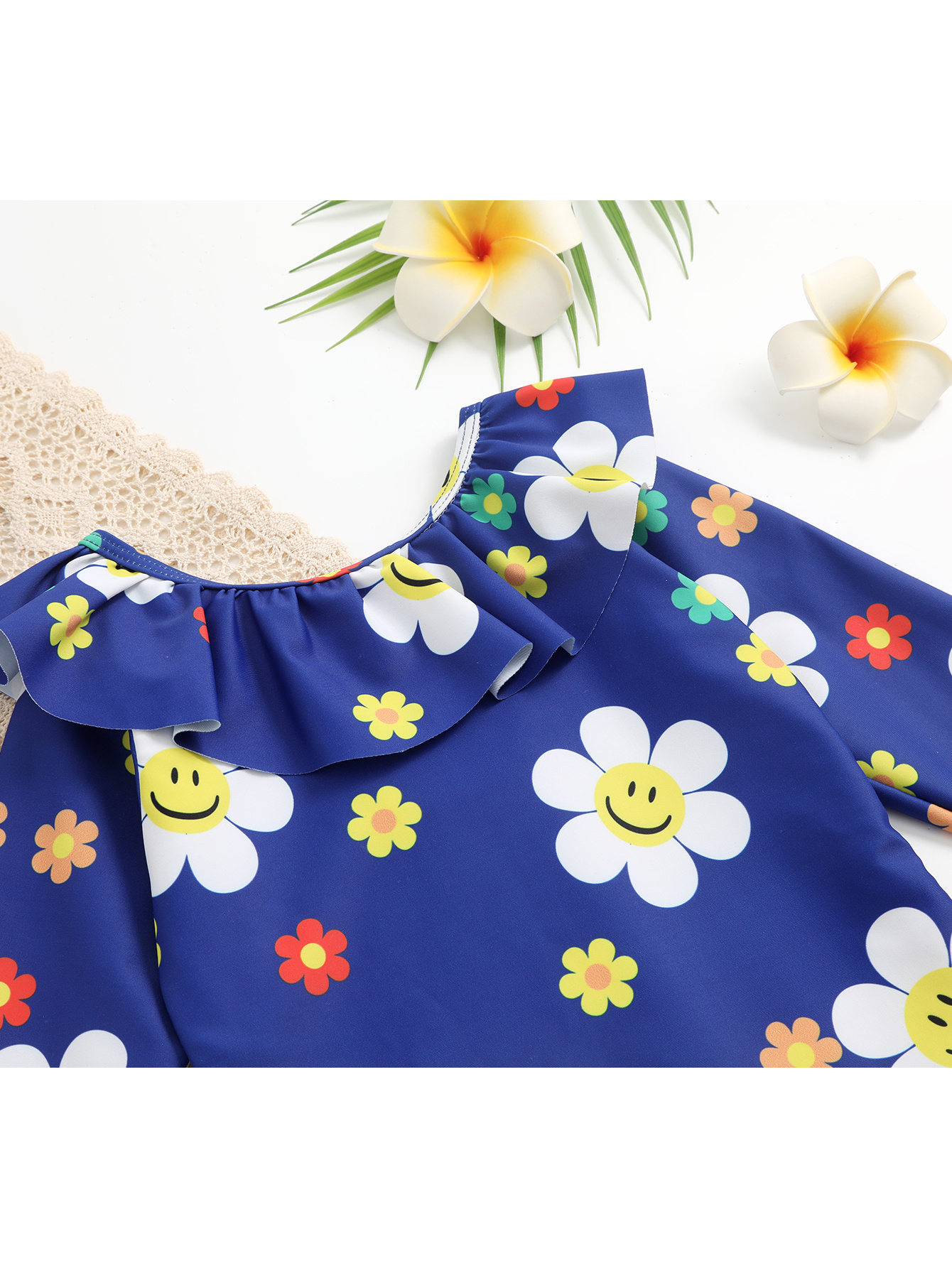 Girls Ruffle Long Sleeve One Piece Swimsuit Floral Print - Temu Norway