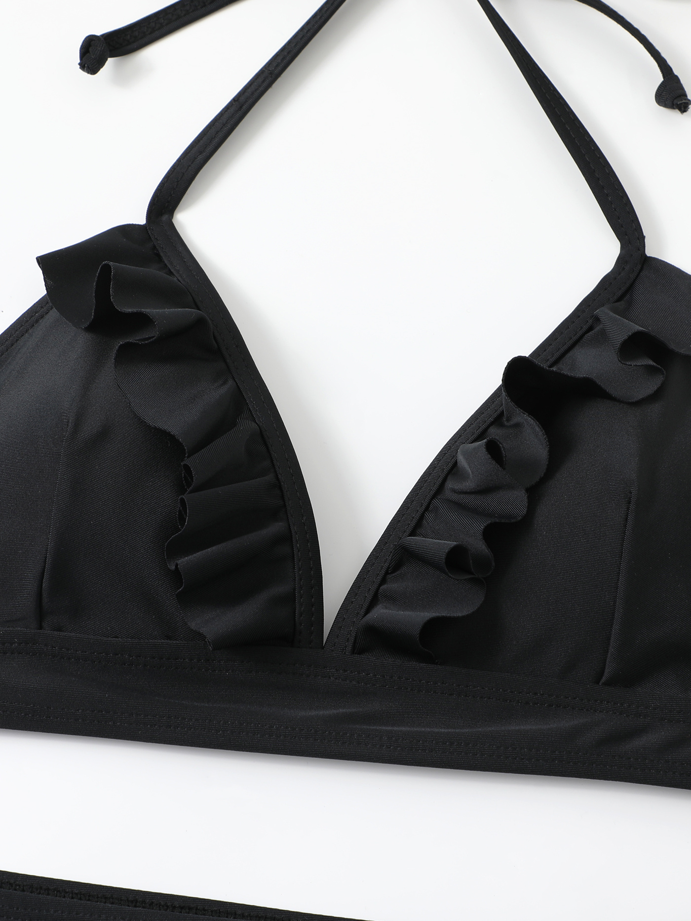 ruffle bikini sets black halter neck v neck bow tie - Temu Australia
